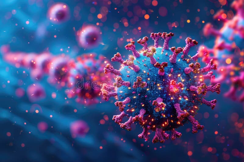 Microscopic View of a Vivid Coronavirus Particle, Illuminated with ...
