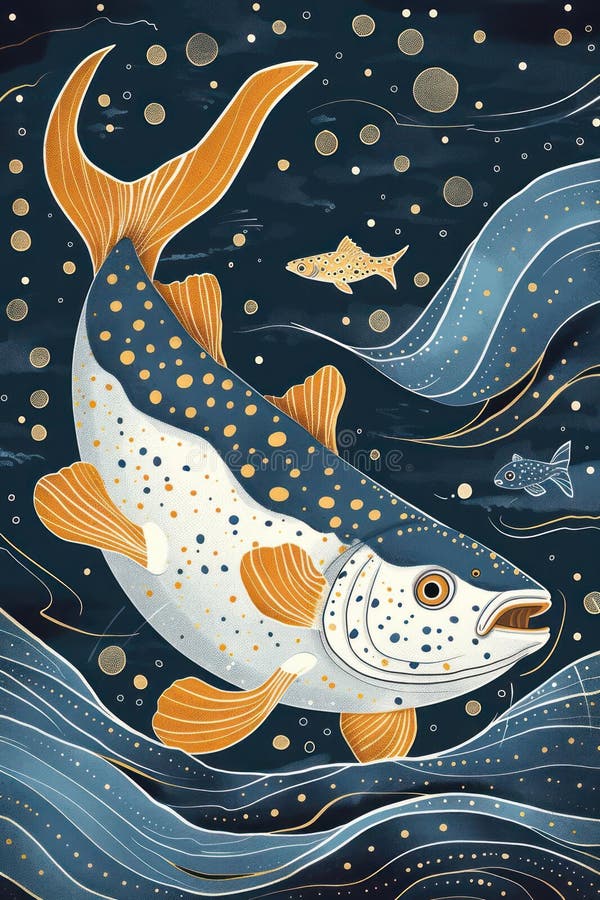 Elegant Spotted Fish Swimming in Ocean Waves, Underwater Art Stock ...