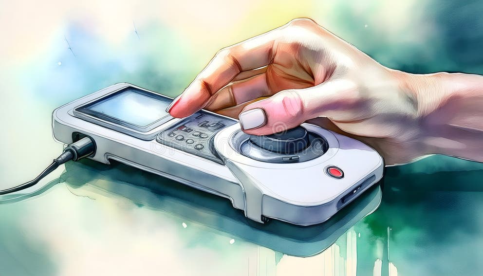 An Artistic Illustration of a Hand Operating a Small Electronic Device ...