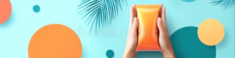 Artistic Illustration of Hands Presenting a Colorful Snacks Packet ...