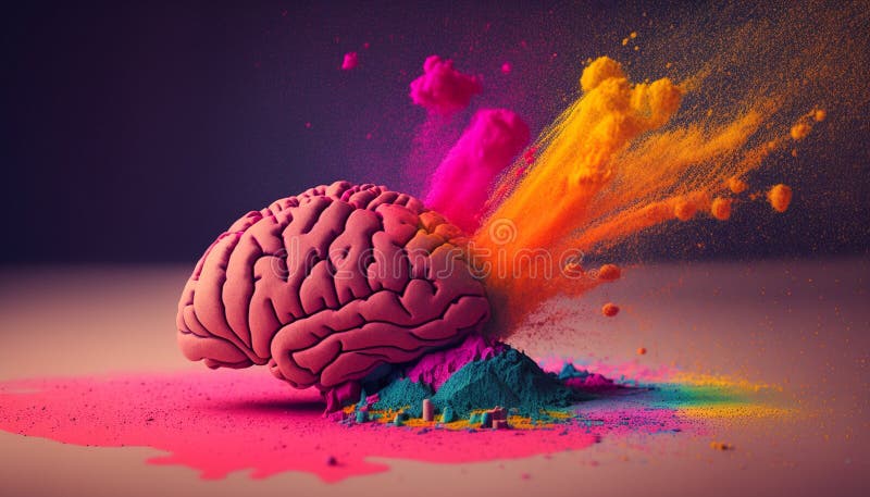 Artistic Illustration of a Human Brain Exploding with Fantasy Dust with ...