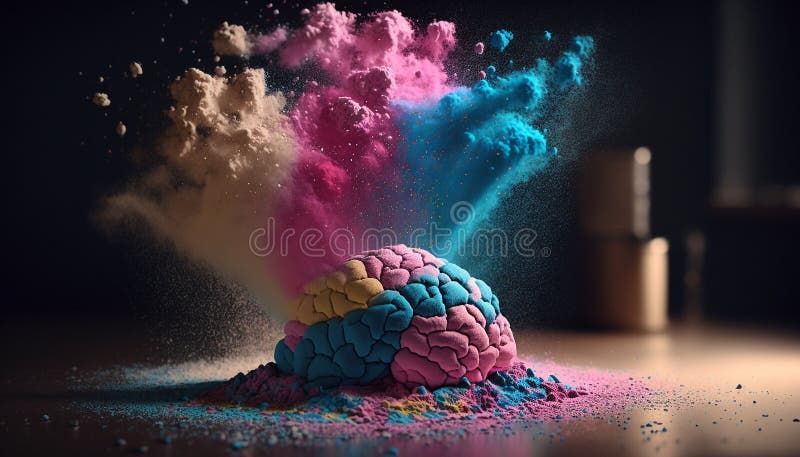 Artistic Illustration of a Human Brain Exploding with Fantasy Dust with ...