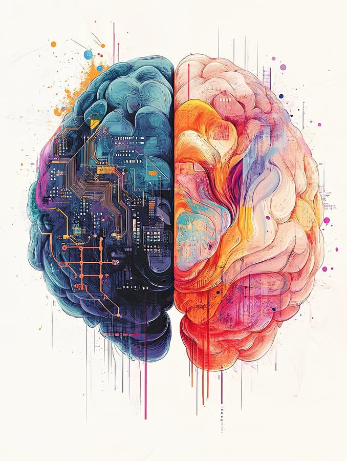 An Artistic Illustration of a Human Brain, Split into Two Distinct ...