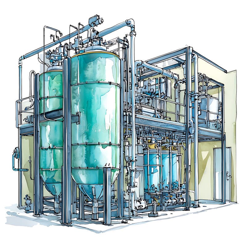Artistic Illustration of an Industrial Mixing and Processing Facility ...