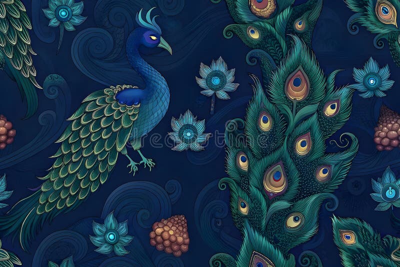 Artistic Illustration of a Peacock with Vibrant Feathers Stock ...