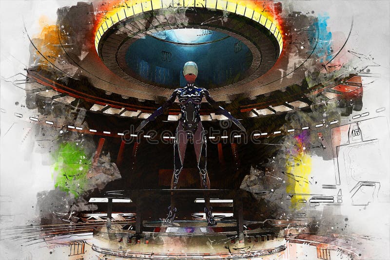 Illustration of a Science Fiction Scene Stock Image - Image of female ...