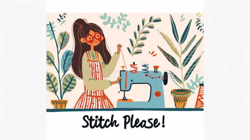 Artistic Illustration of a Sewing Machine, Capturing the Timeless Tool ...