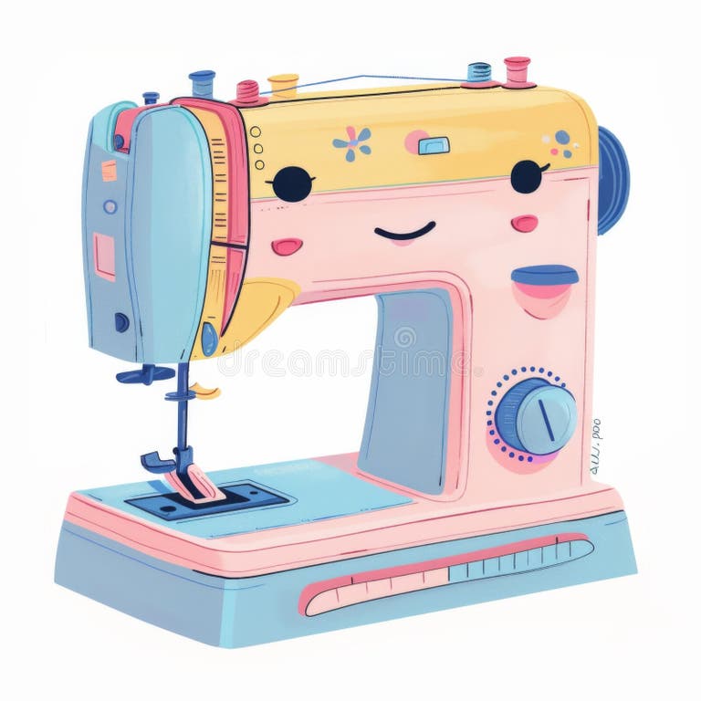 Artistic Illustration of a Sewing Machine, Capturing the Timeless Tool ...