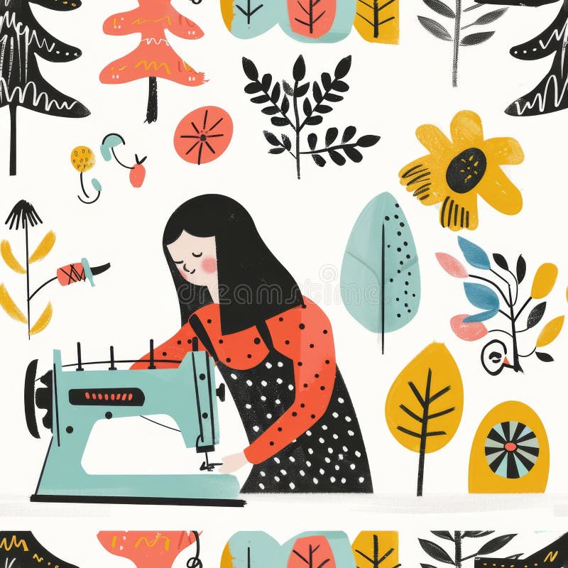 Artistic Illustration of a Sewing Machine, Capturing the Timeless Tool ...
