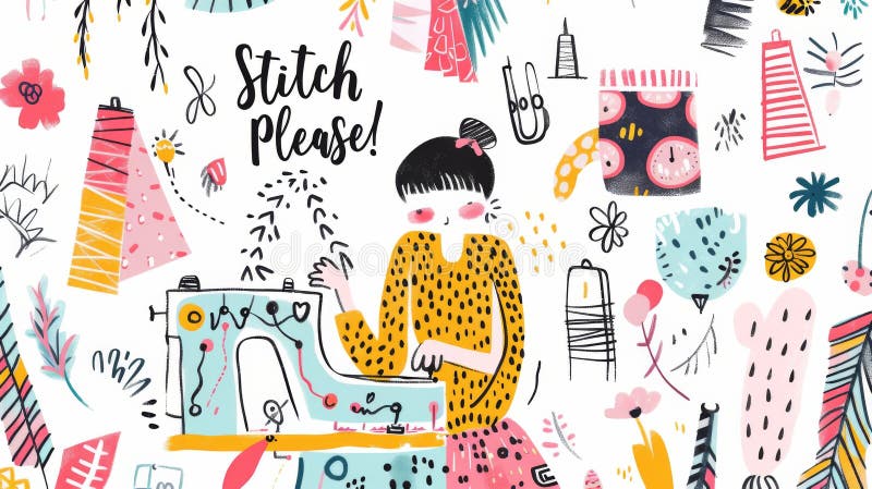 Artistic Illustration of a Sewing Machine, Capturing the Timeless Tool ...