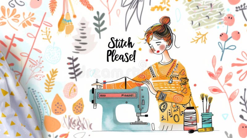 Artistic Illustration of a Sewing Machine, Capturing the Timeless Tool ...