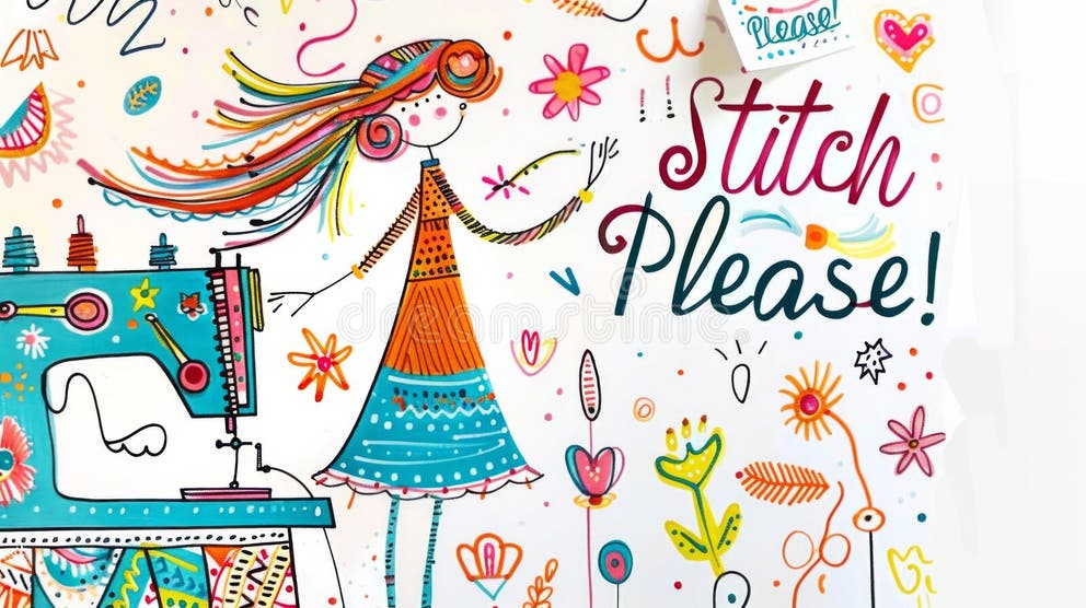 Artistic Illustration of a Sewing Machine, Capturing the Timeless Tool ...