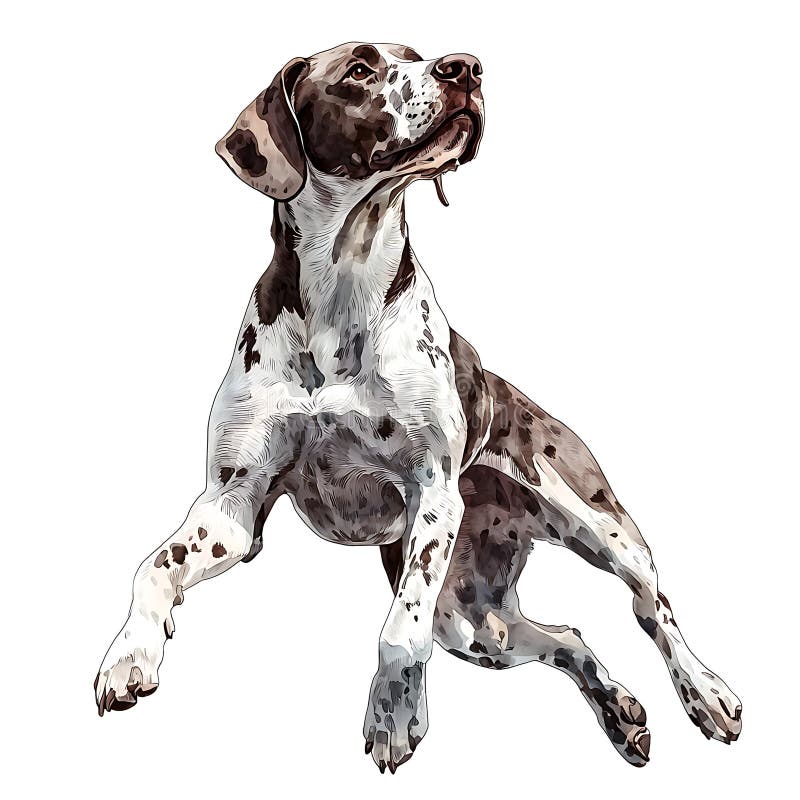 Artistic Illustration of a Liver and White Pointer Dog in a Playful ...