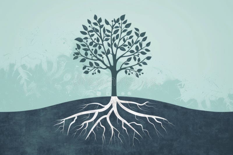 Stylized Tree with Deep Roots Stock Image - Image of ancestral, growth ...
