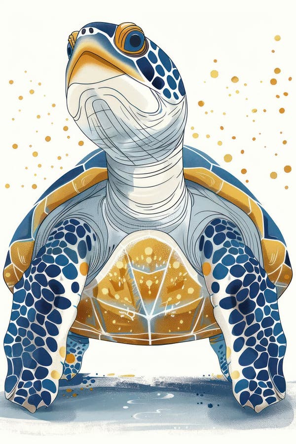 Majestic Sea Turtle in Blue and Gold Tones, Elegant Ocean Wildlife ...