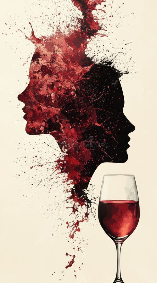Artistic Illustration of Two Faces Formed by Wine Splashes with a Wine ...