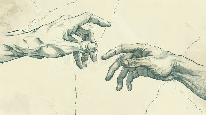 Artistic Illustration of Two Hands Reaching Towards Each Other Concept ...