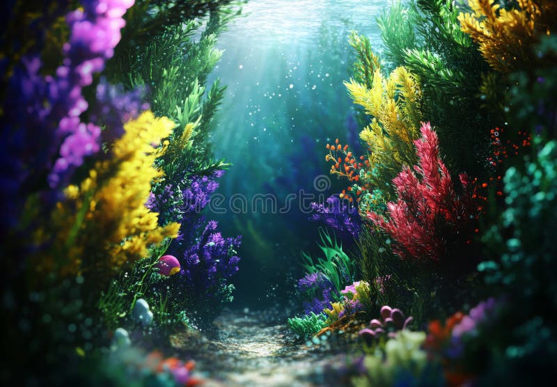 An Artistic Illustration of an Underwater Environment Featuring a Coral ...