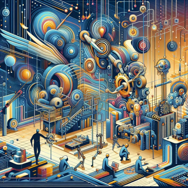 Artistic Illustration Vector Style of Humans and AI Robots Coexisting ...