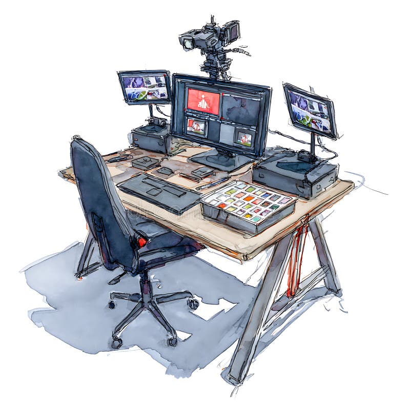 Artistic Illustration of a Video Editing Workstation with Multiple ...