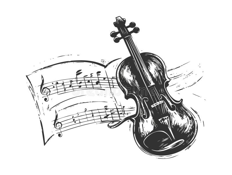 Artistic Illustration of a Violin with Musical Notes on Sheet Music ... Artistic Illustration of a Violin with Musical Notes on Sheet Music ...