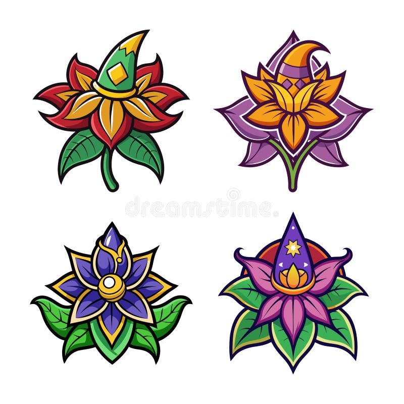 Wizard Flower Illustration with Bold Outline Stock Vector ...