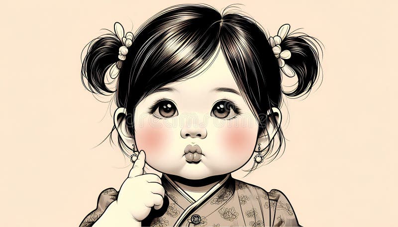 An Artistic Illustration of a Young Child with a Thoughtful Expression ...