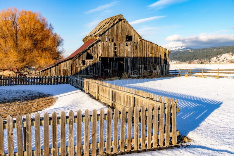 Artistic Image of a Barn in Winter at Sunset Stock Image - Image of ...