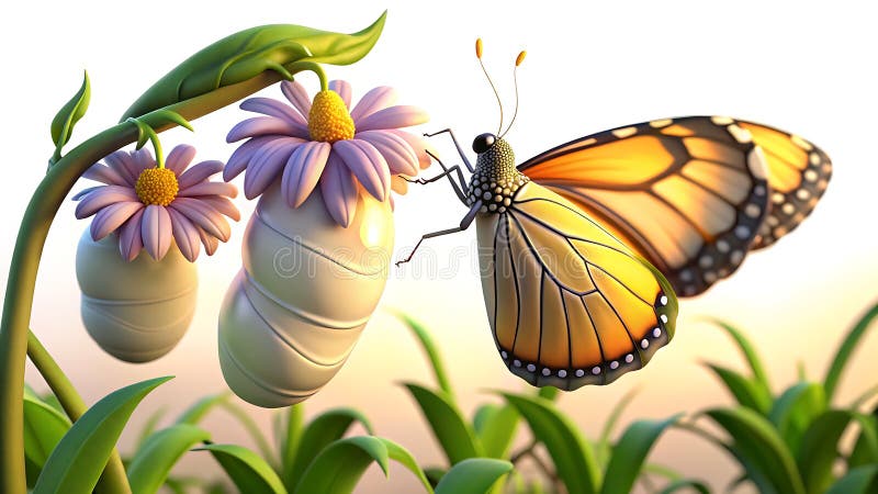 Butterfly on Flowers with Abstract Seed Pods Nature Art Png Transparent ...