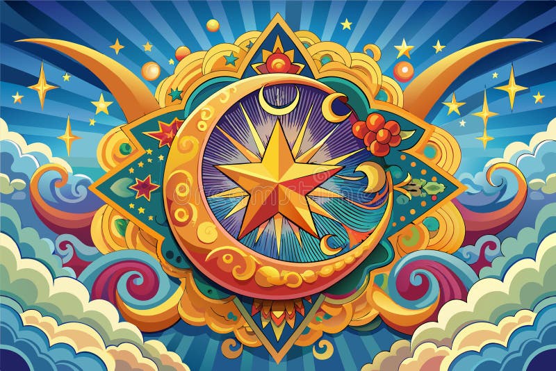 Gold Moon Star Logo. Blue Sky Mascot Emblem Stock Vector - Illustration ...