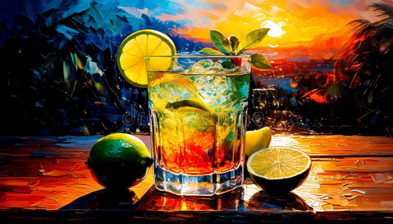 An Artistic Concept Image of a Gin and Tonic Cocktail at Sunset Stock ...