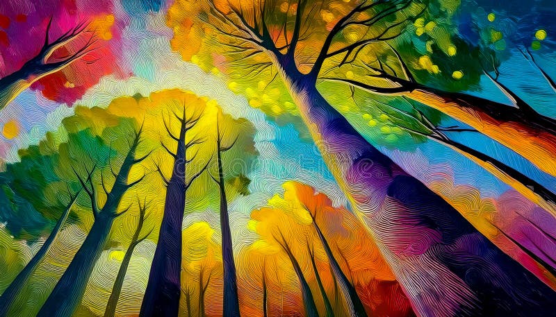 An Artistic Concept Sketch Landscape Featuring Big Colourful Trees ...