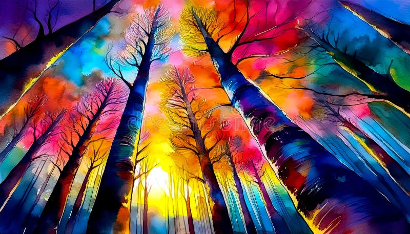 An Artistic Concept Sketch Landscape Featuring Big Colourful Trees ...