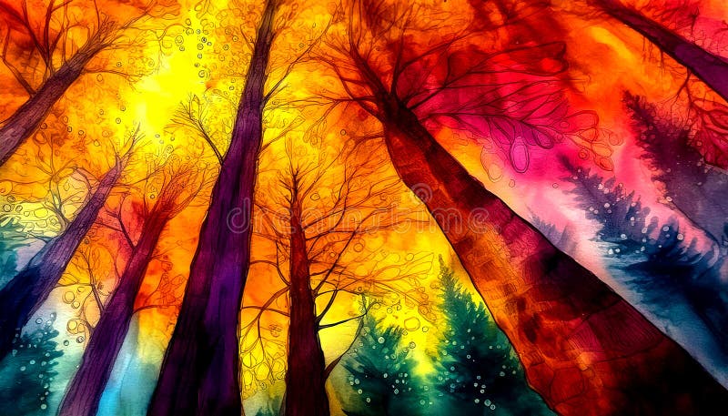 An Artistic Concept Sketch Landscape Featuring Big Colourful Trees ...