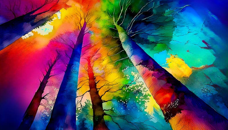 An Artistic Concept Sketch Landscape Featuring Big Colourful Trees ...