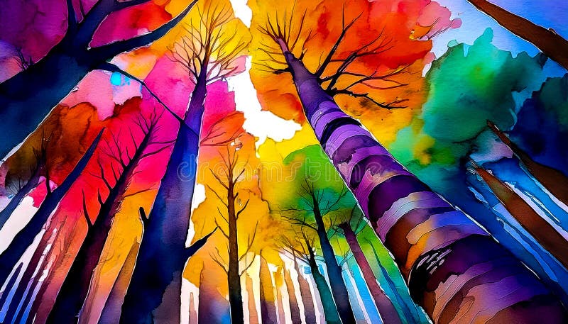 An Artistic Concept Sketch Landscape Featuring Big Colourful Trees ...