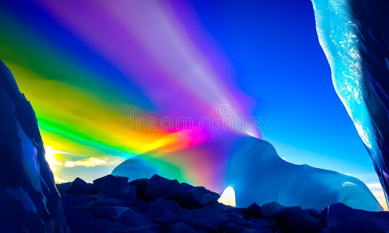 A Highly Coloured Image of Rainbow Colours Shown in a Freezing Iceberg ...