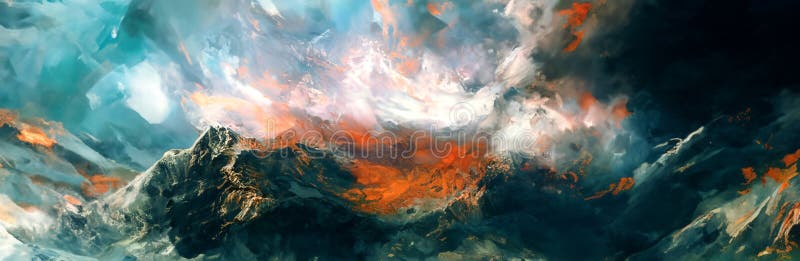 An Apocalyptic Panoramic Image of Mountains and Dark Clouds Stock ...