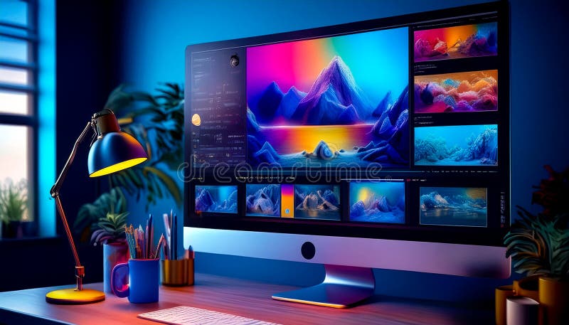 An Artistic Studio Showing a Computer Screen Image Which is Reflected ...