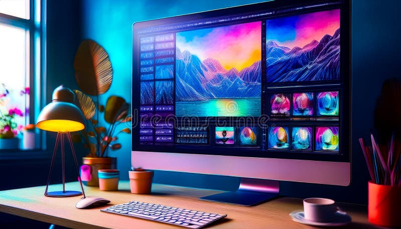 An Artistic Studio Showing a Computer Screen Image Which is Reflected ...