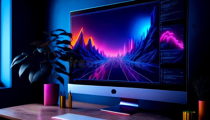 An Artistic Studio Showing a Computer Screen Image Which is Reflected ...