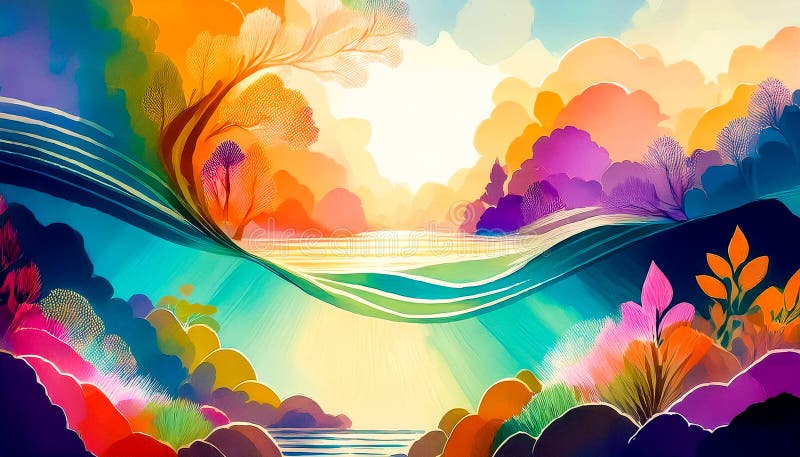 An Imaginary Image Showing Life in a River Bed with Trees and Sunshine ...