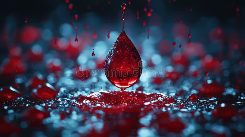 Dramatic Red Droplet with Falling Liquid in a Dark Scene Stock Photo ...