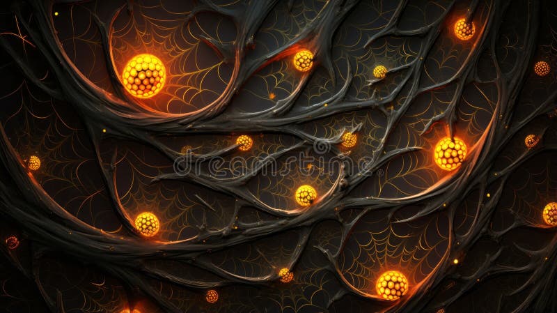 An Artistic Image of a Spider Web with Glowing Orange Balls Stock ...