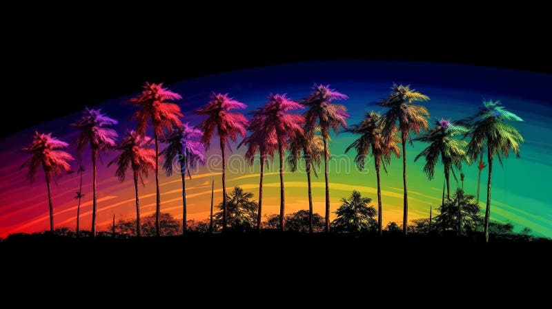 Tropical Row Palm Trees Rainbow Colors Stock Photos - Free & Royalty ...
