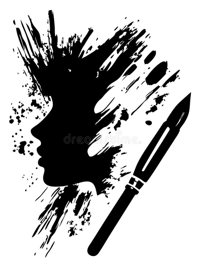 Artistic Ink Splatter Woman Silhouette Illustration with Paintbrush ...