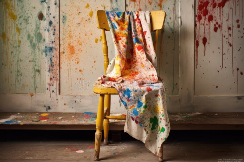 Artistic Inspiration: Paint-splattered Apron on a Chair Stock Image ...