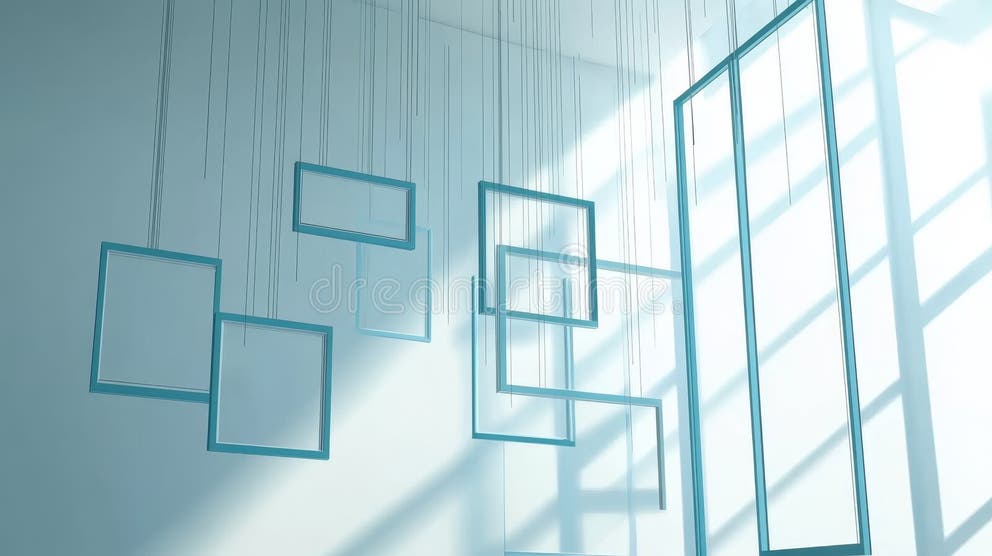 Artistic Installation of Suspended Blue Frames Forming a Lollipop Shape ...