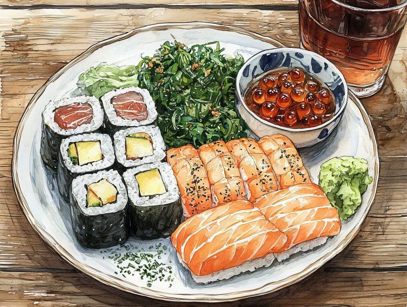 An Artistic Interpretation Focusing on Sushi Served with a Light Color ...