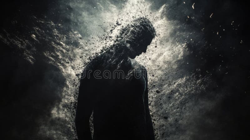 Artistic Interpretation of a Man Born from Shadows Stock Illustration ...